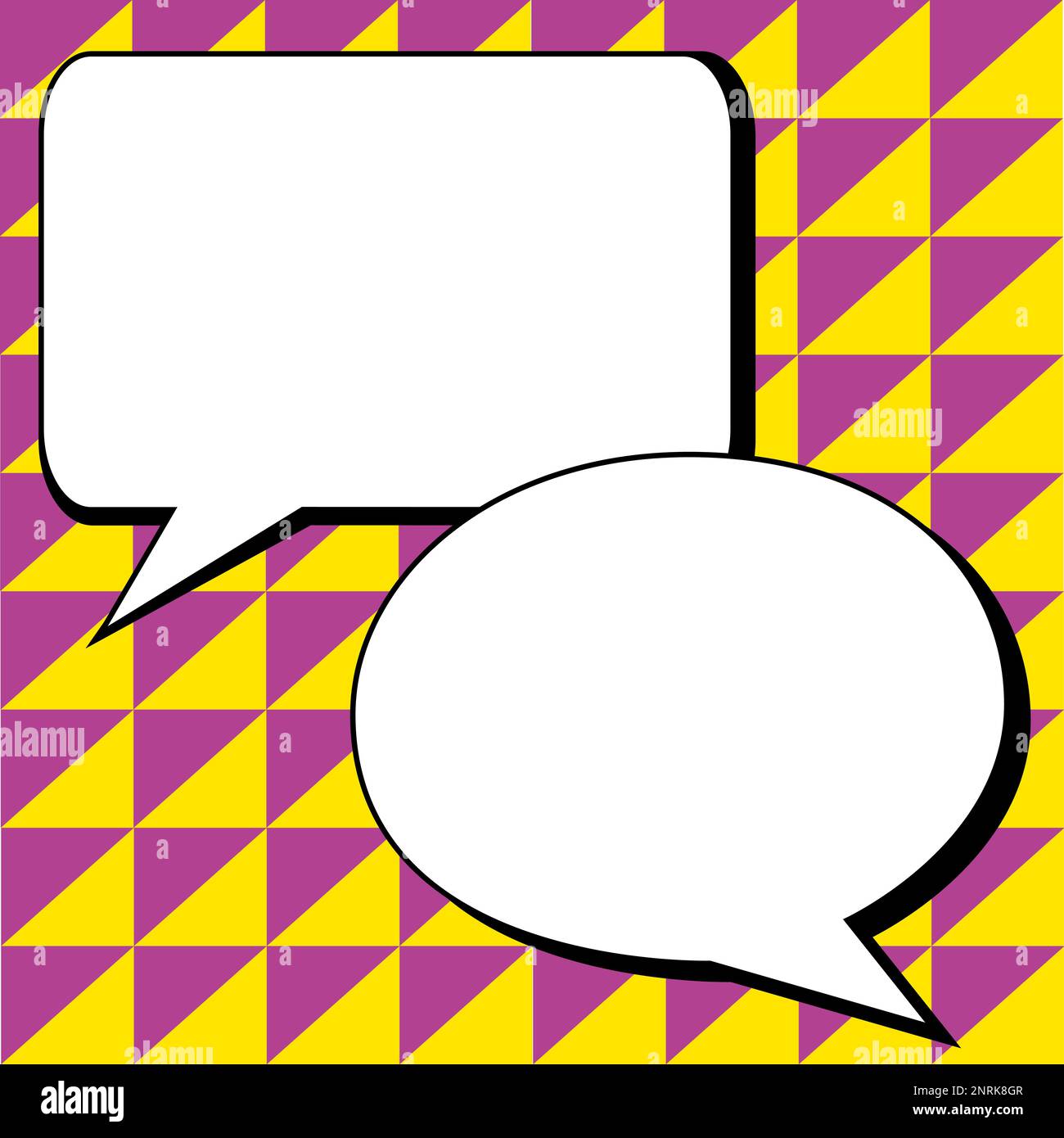 Two big white empty speech bubbles for text. Square and oval dialog ...