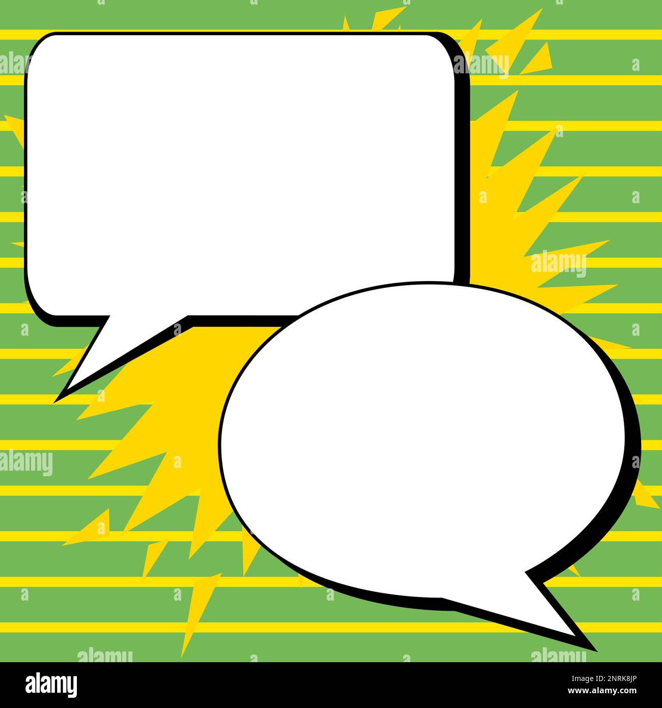 Two big white empty speech bubbles for text. Square and oval dialog ...