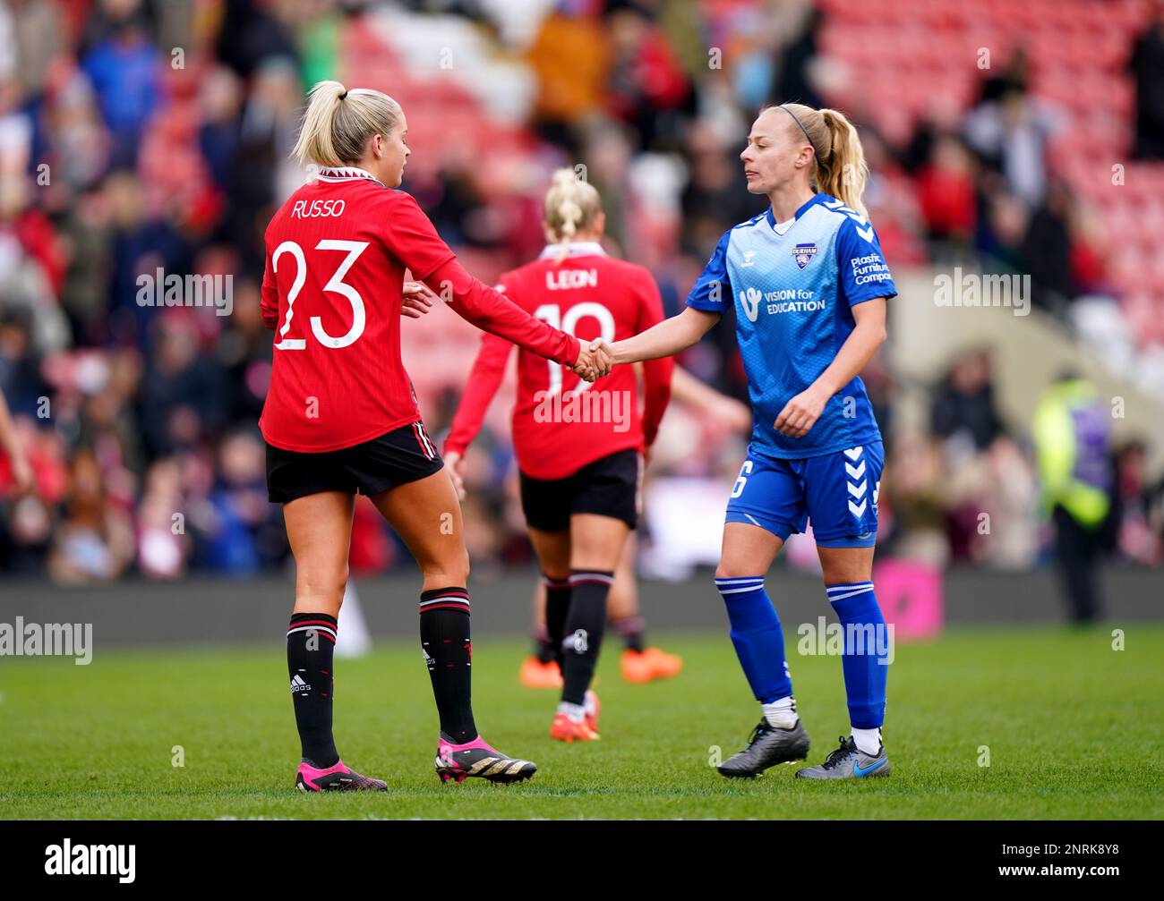 Manchester United's Alessia Russo (left) shakes hands with Durham's ...