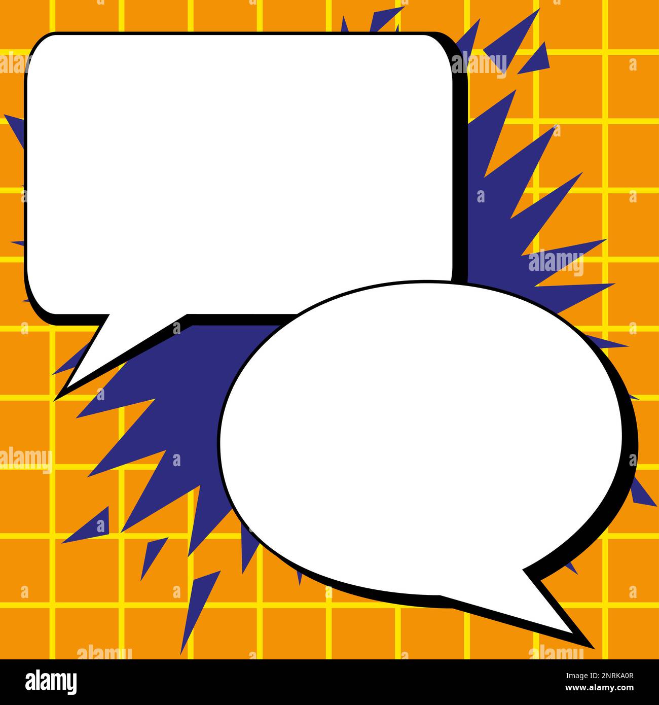 Two big white empty speech bubbles for text. Square and oval dialog ...