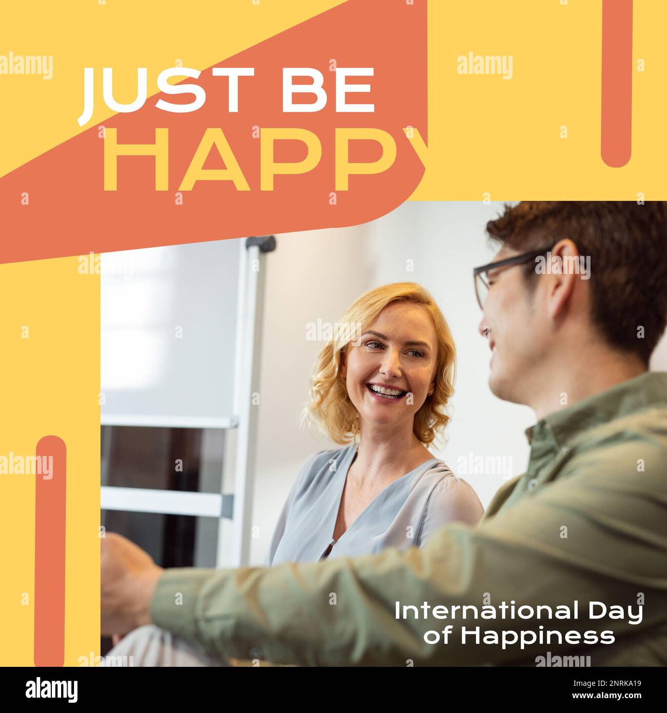 Image of international day of happiness text over happy diverse couple ...