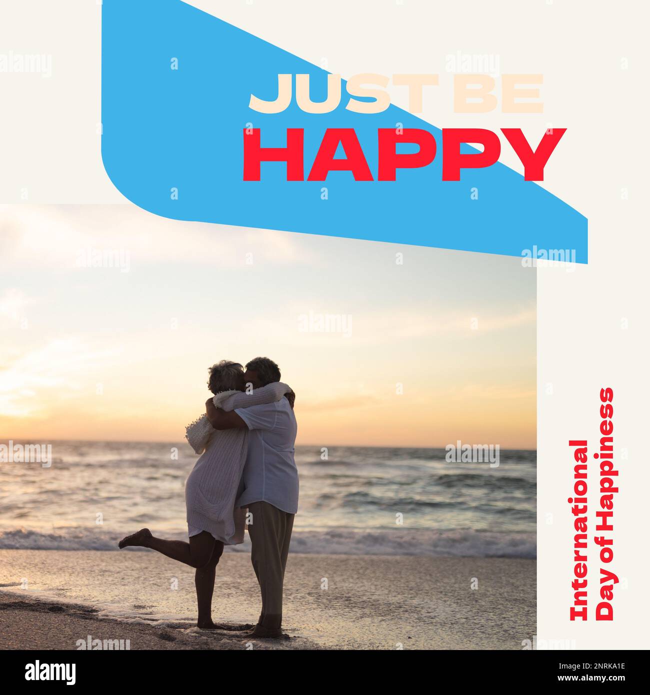 Image of international day of happiness text over happy biracial couple ...