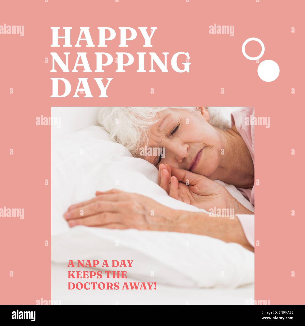Image of happy napping day text over senior caucasian woman sleeping in ...