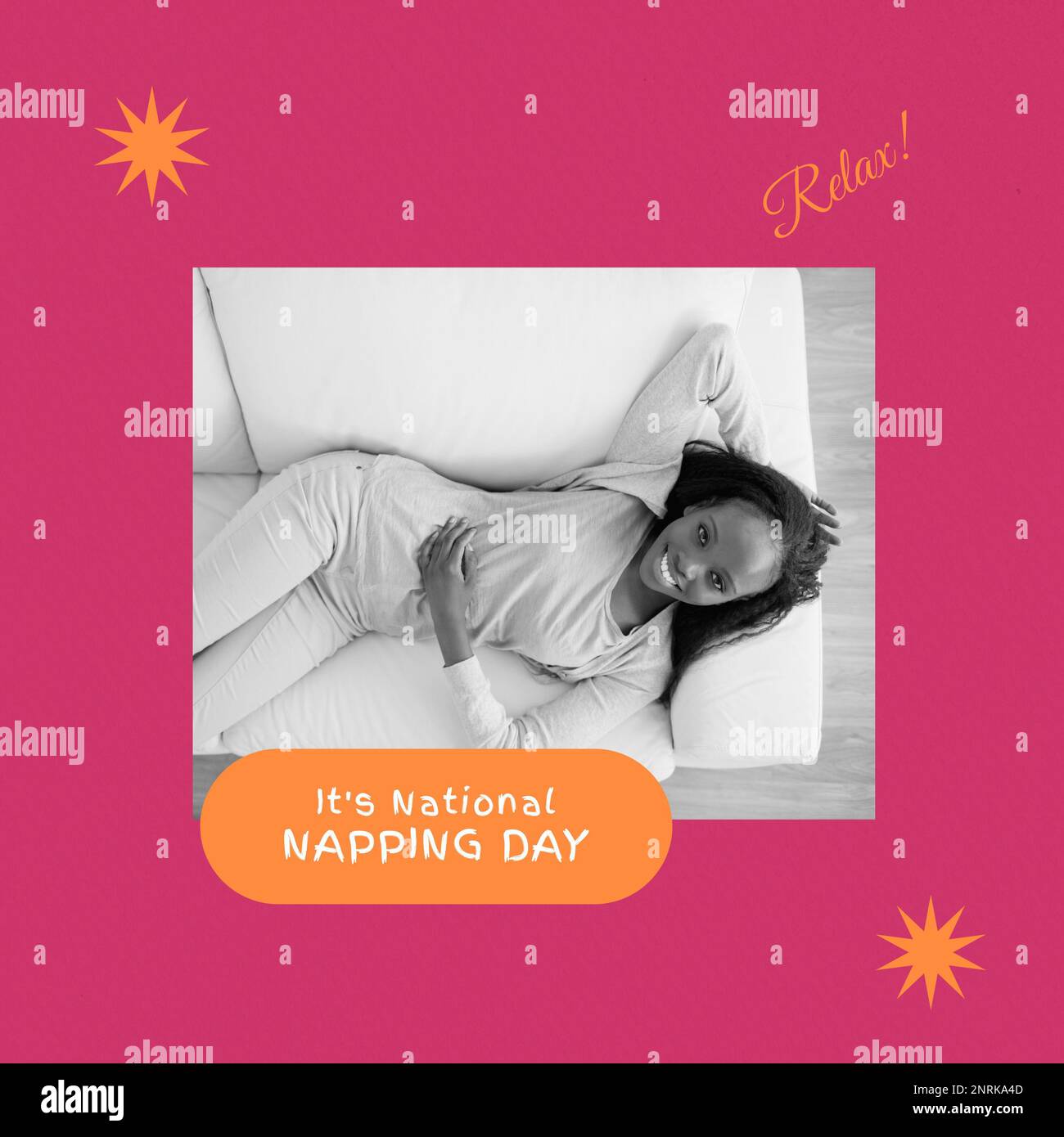 Image of it's national napping day text over happy african american ...