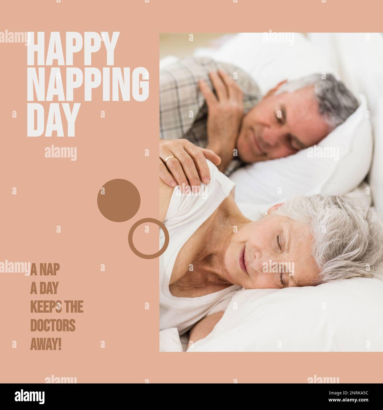 Image of happy napping day text over senior caucasian couple sleeping ...