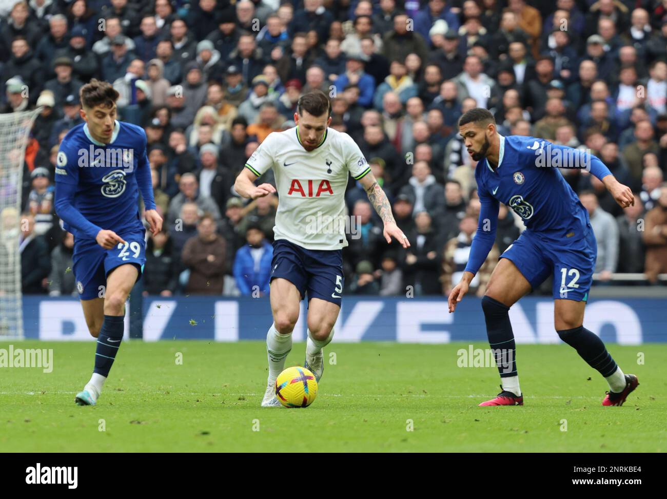 Tottenham Hotspur's Pierre-Emile Hojbjerg takes on Chelsea's Kai ...