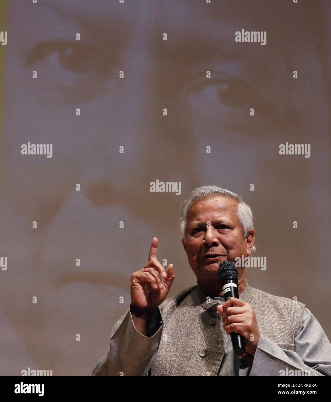 Muhammad Yunus gives a keynote lecture in Osaka on November 22, 2019 ...