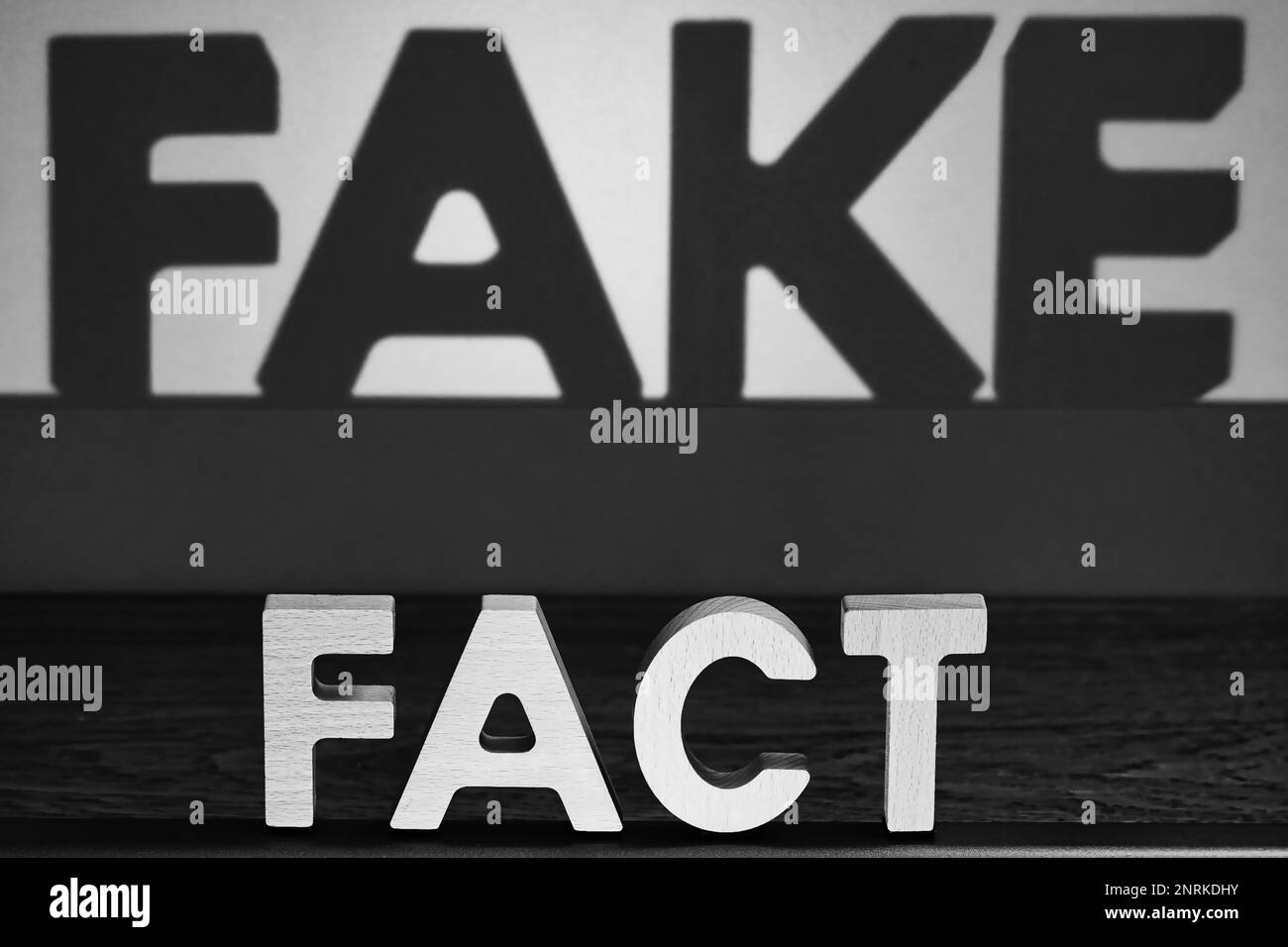 The word "Fact" with its shadow saying "Fake" in the background ...