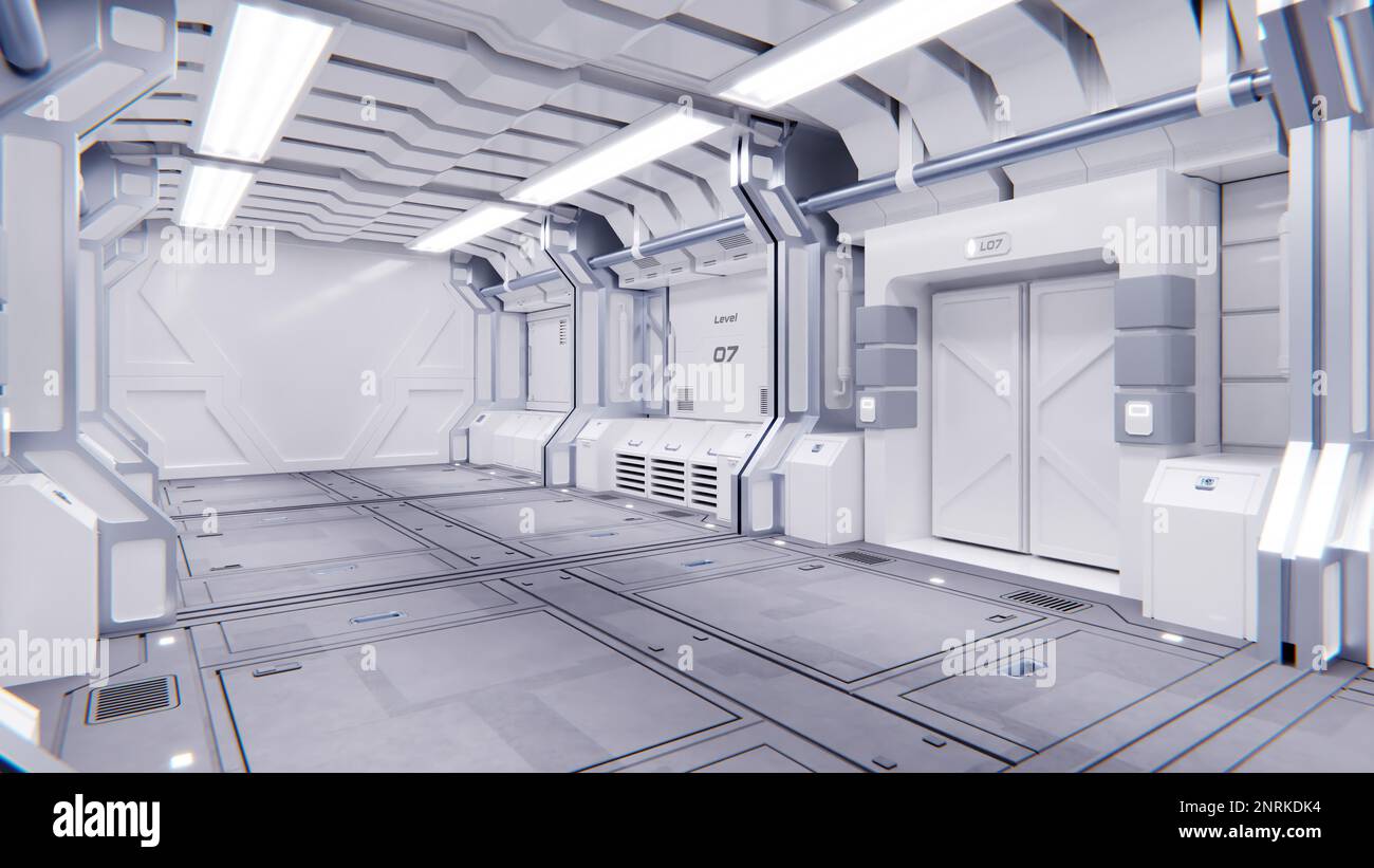 Futuristic architecture Sci-Fi spaceship hallway interior Stock Photo ...