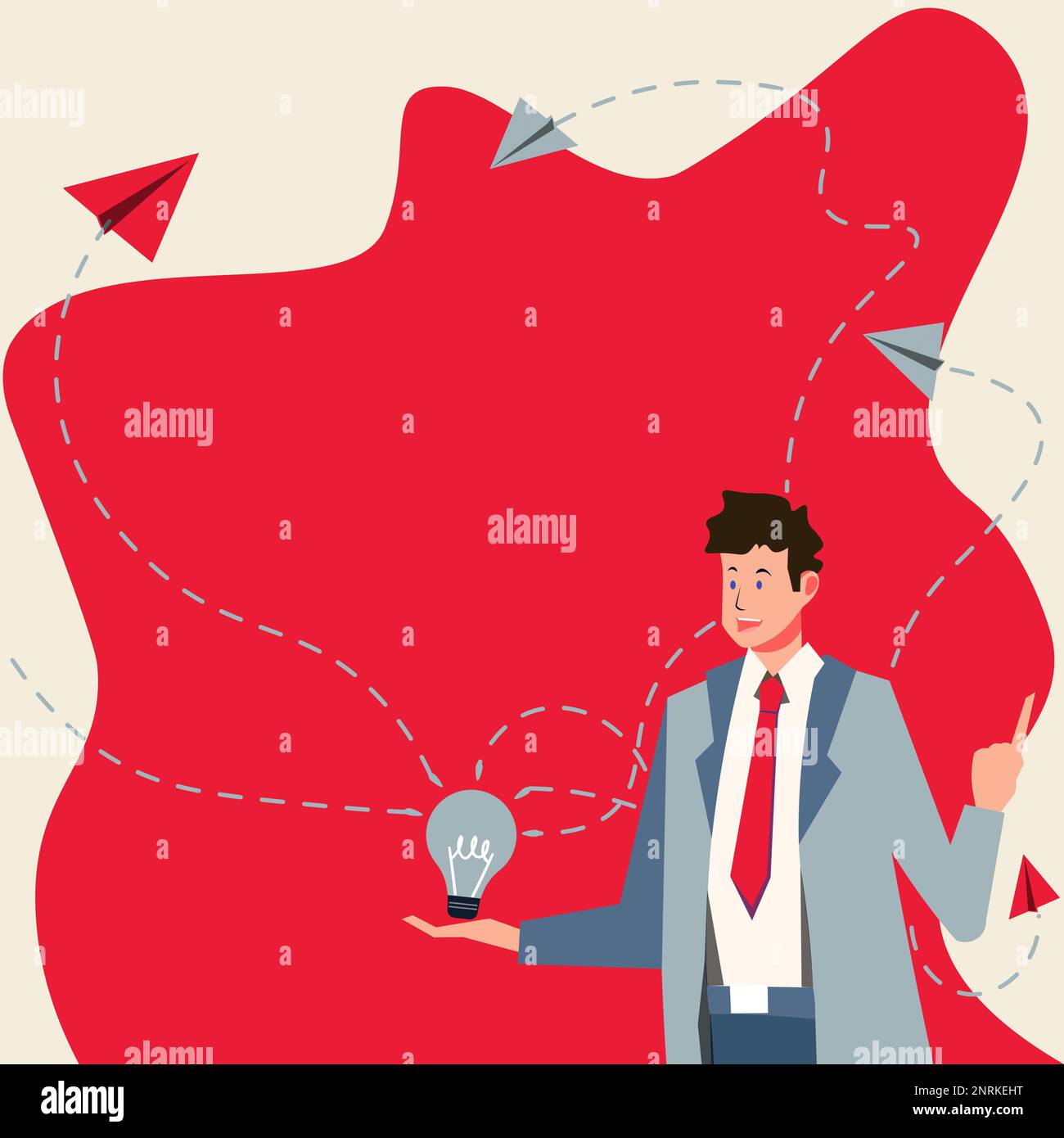 Bussinesman In Suit Standing Holding Buib And Displaying Holographic ...