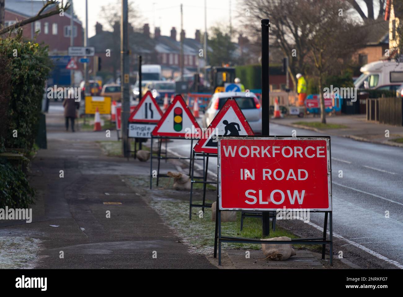 Road works, skid risk, re-surfacing, carriageway, stone chippings, grit ...