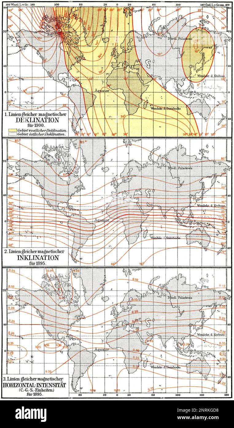Map of the earth's magnetic fields. Publication of the book "Meyers ...