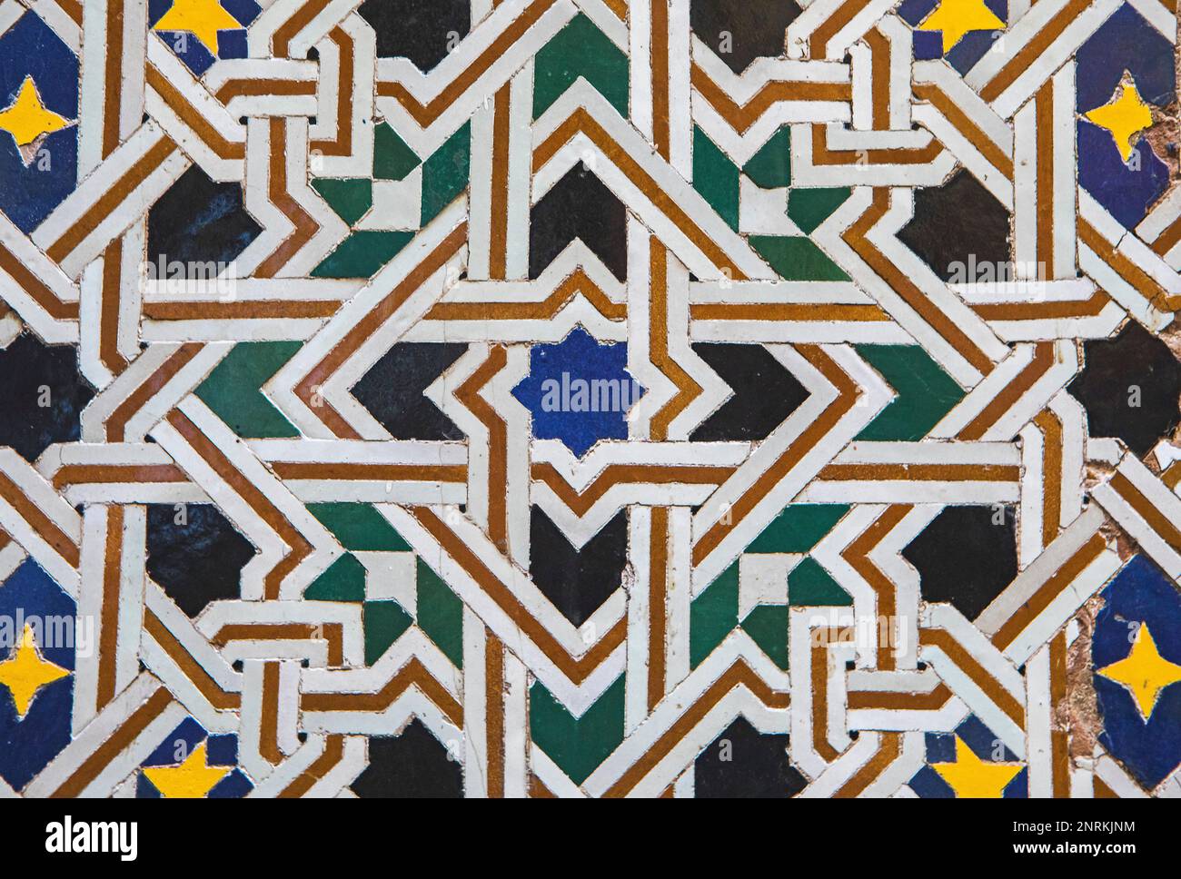 Detail, tiled ornamentation,Courtyard of Zaouia (tomb) of Moulay Idriss ...