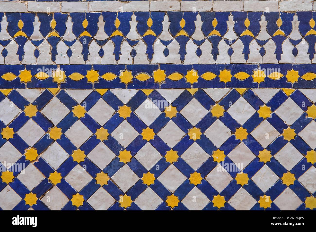 Detail, tiled ornamentation,Courtyard of Zaouia (tomb) of Moulay Idriss ...