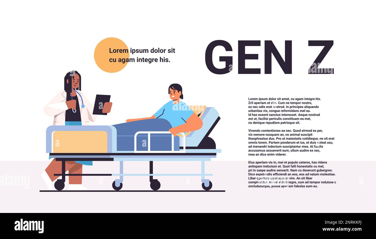 nurse taking care of sick male patient lying in hospital bed generation Z lifestyle care service ...