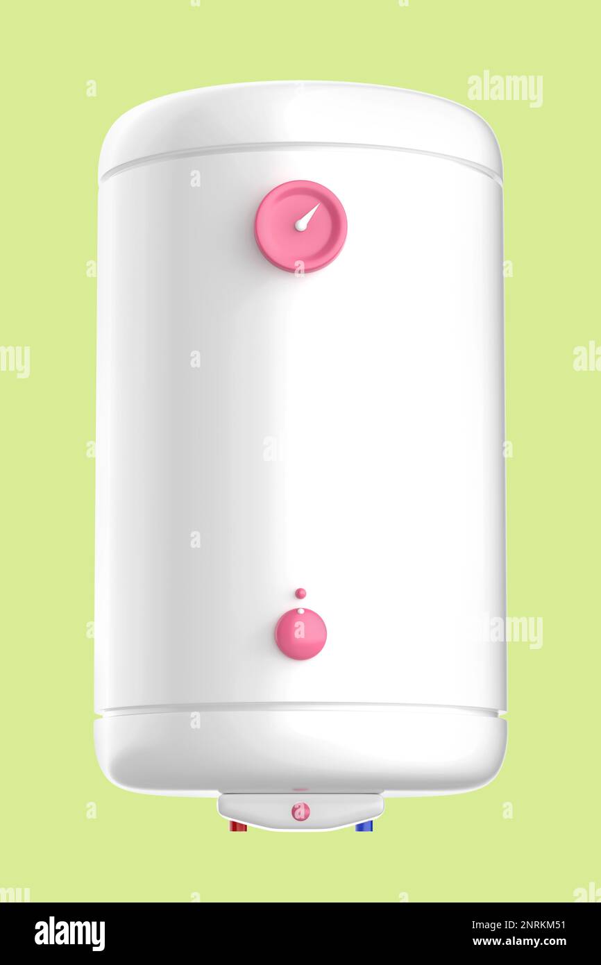 Simple electric water heater on green background Stock Photo - Alamy