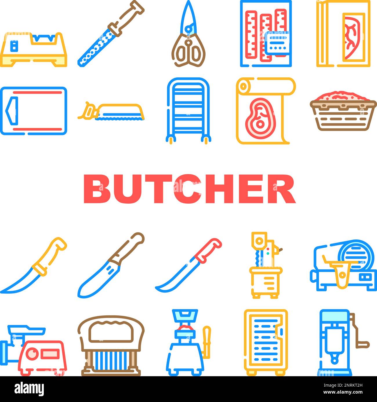 Butcher meat food beef butchery icons set vector restaurant vintage hi ...