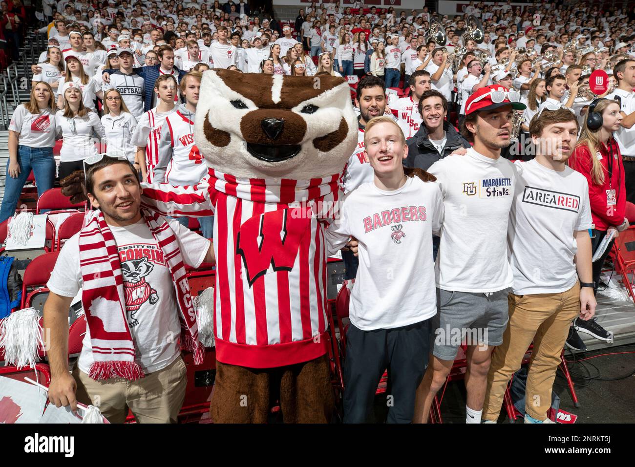 Wisconsin Badgers fans sing Varsity with mascot Bucky Badger during an ...