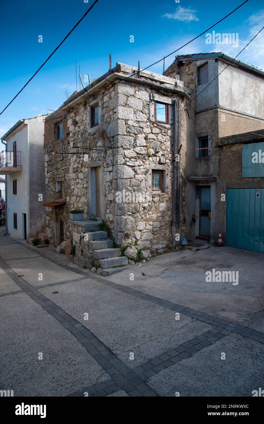 Old stone stair in Dobrinj. Dobrinj is a small town located on Krk ...