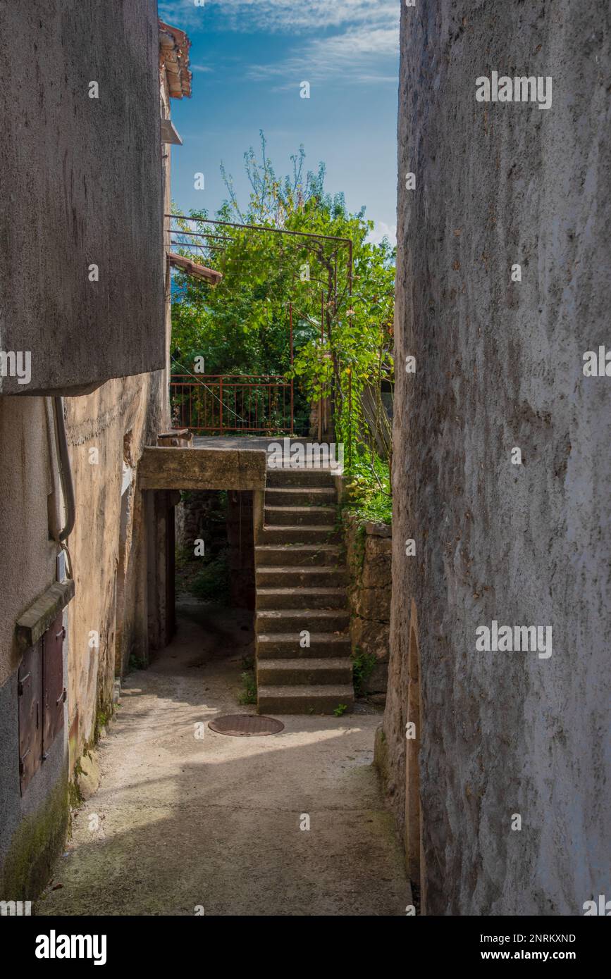 Old stone stair in Dobrinj. Dobrinj is a small town located on Krk ...