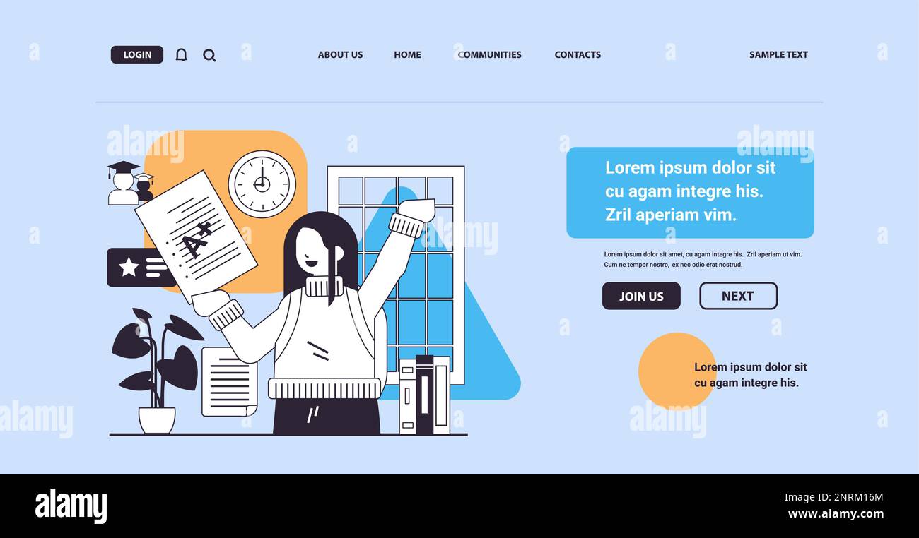 schoolgirl student holding A plus perfect grade paper test examination ...