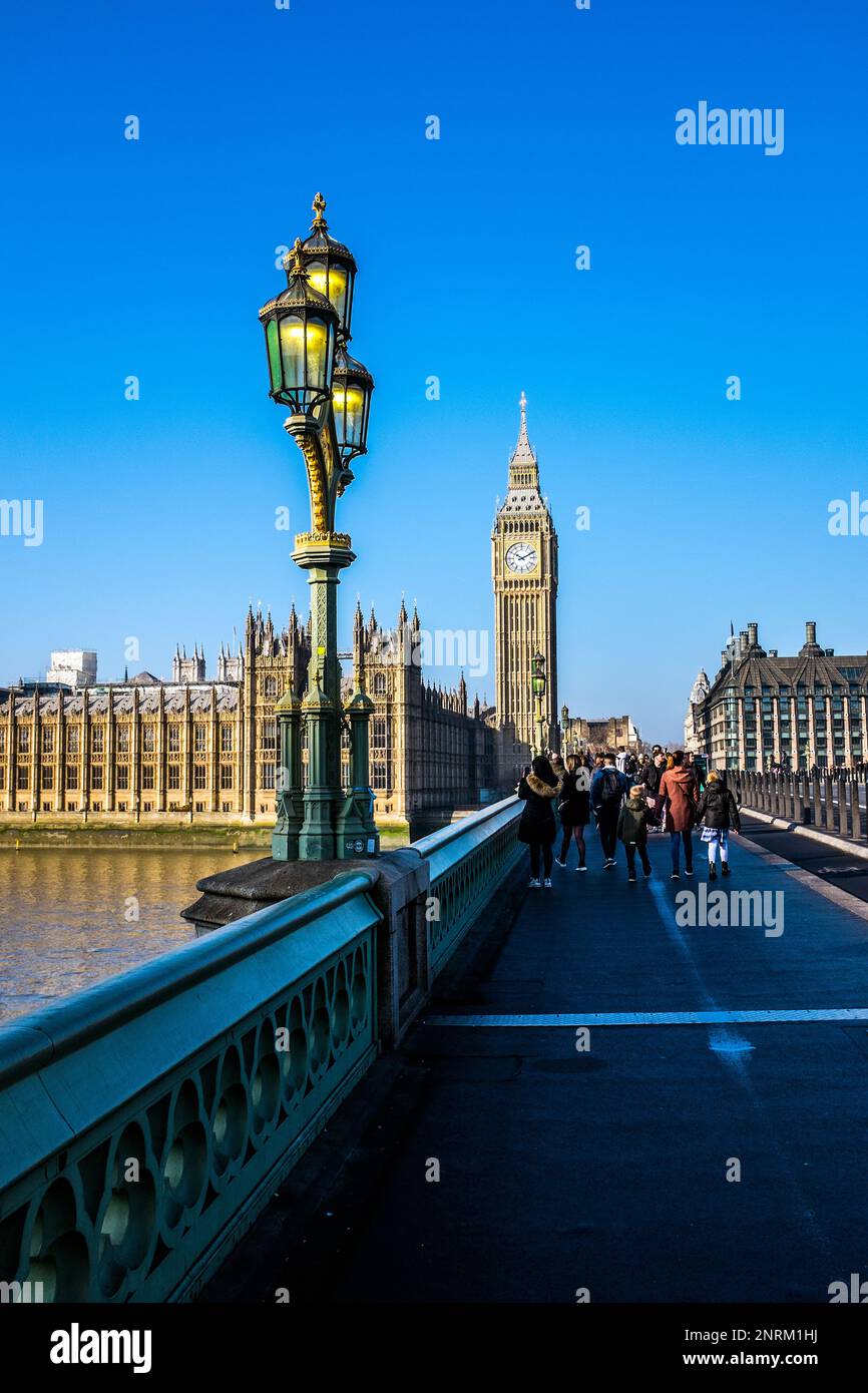 View of Queen Elizabeth Tower from Westminster Bridge, London Stock ...