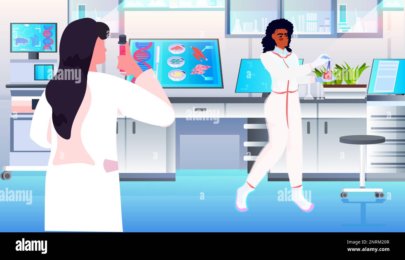 scientists analyzing cultured red raw meat artificial lab grown meat ...