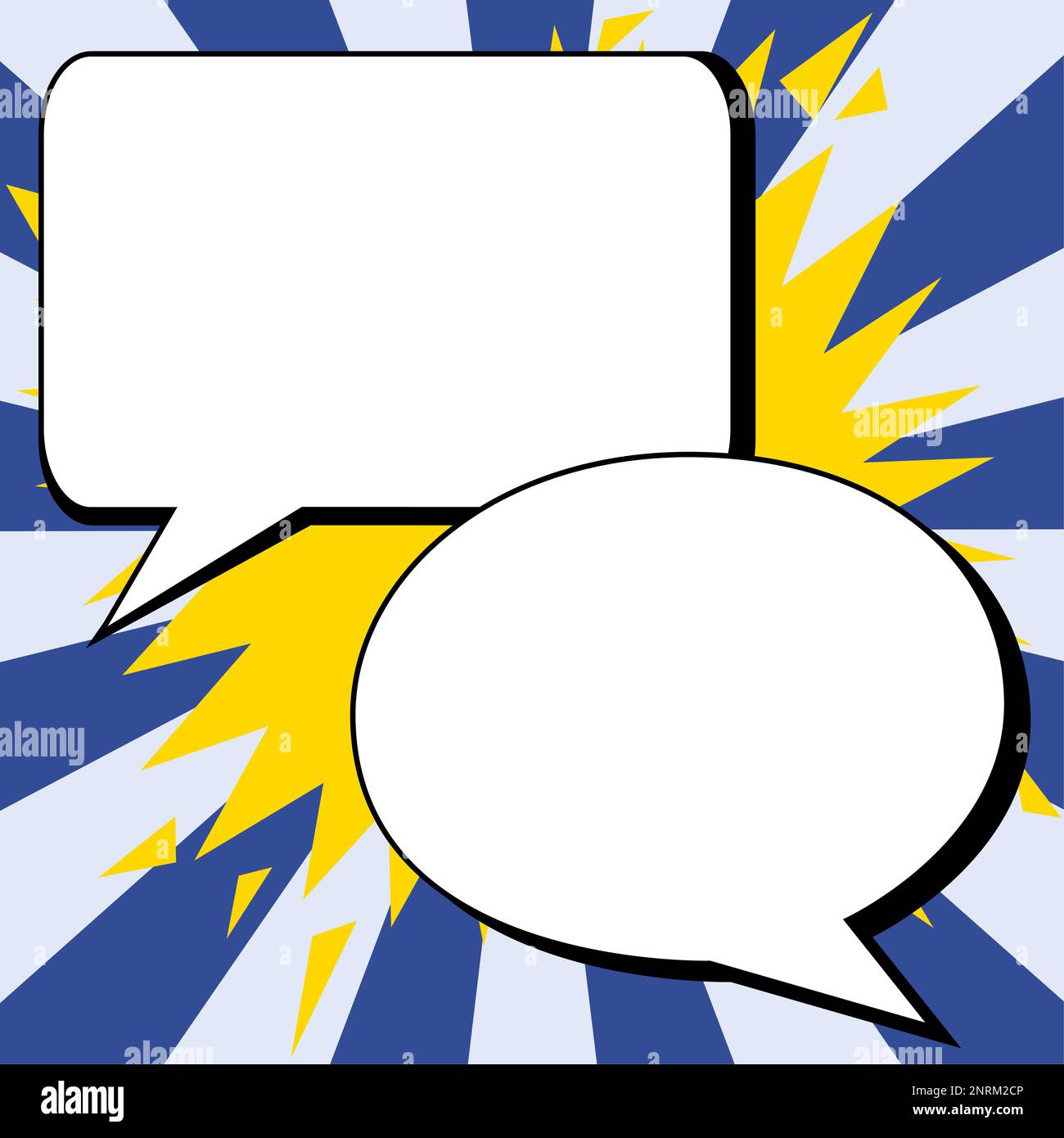 Two big white empty speech bubbles for text. Square and oval dialog ...