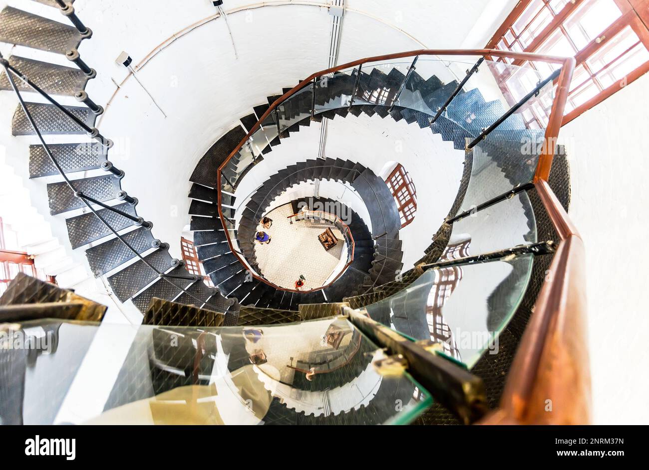 Down view of a spiral staircase in old water tower in Staraya Russa ...