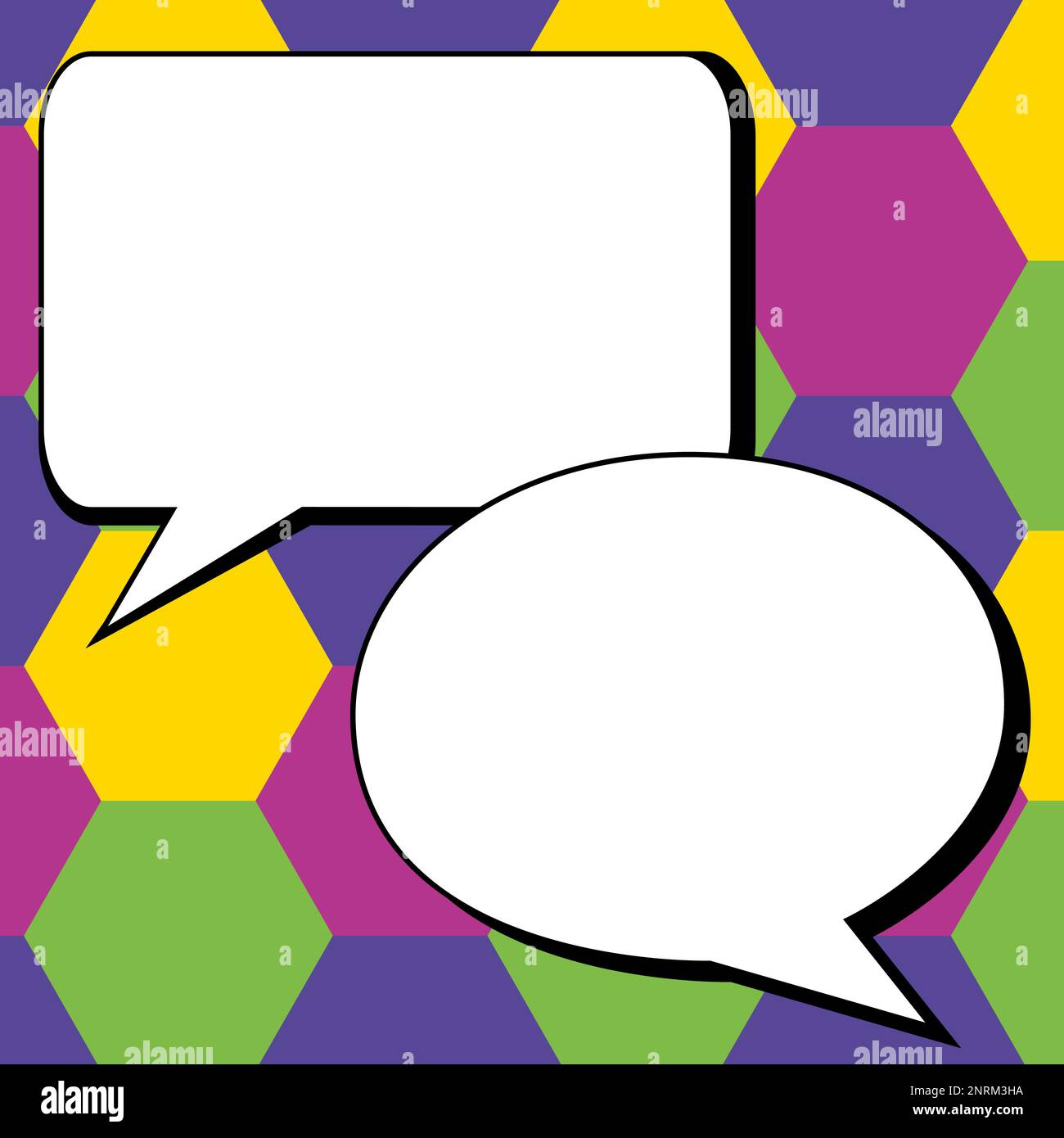 Two big white empty speech bubbles for text. Square and oval dialog ...
