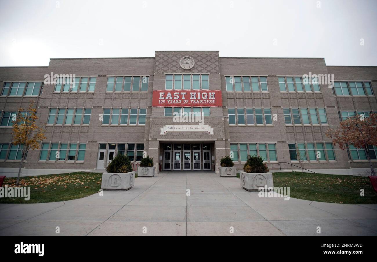 This Oct. 28, 2019 photo, shows the facade of East High School in Salt ...