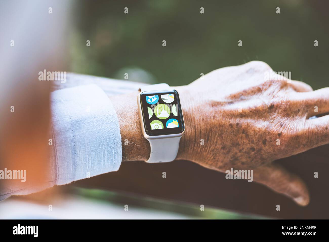 Islamıc pray application on smart watch touchscreen. Close up shot of ...