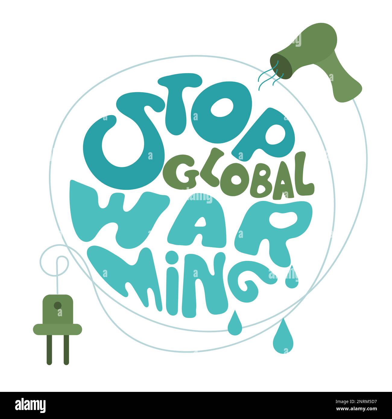 Lettering STOP GLOBAL WARMING and hair dryer warms Earth. Climate ...