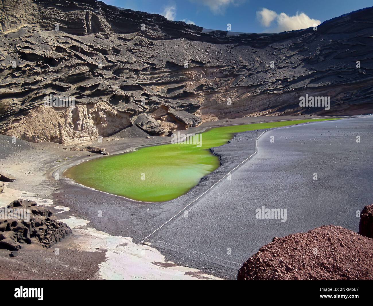 Volcanic Green Lake Lago Verde, Lanzarote Island Stock Photo - Alamy