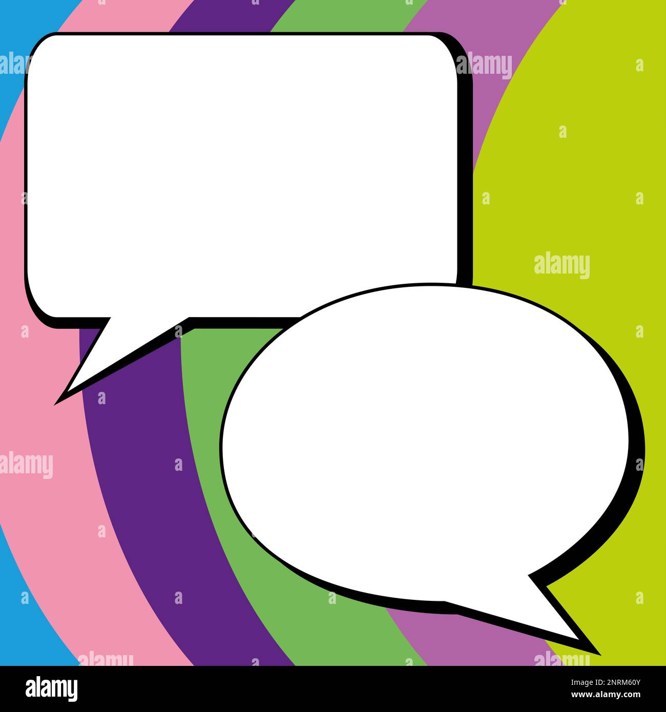 Two big white empty speech bubbles for text. Square and oval dialog ...
