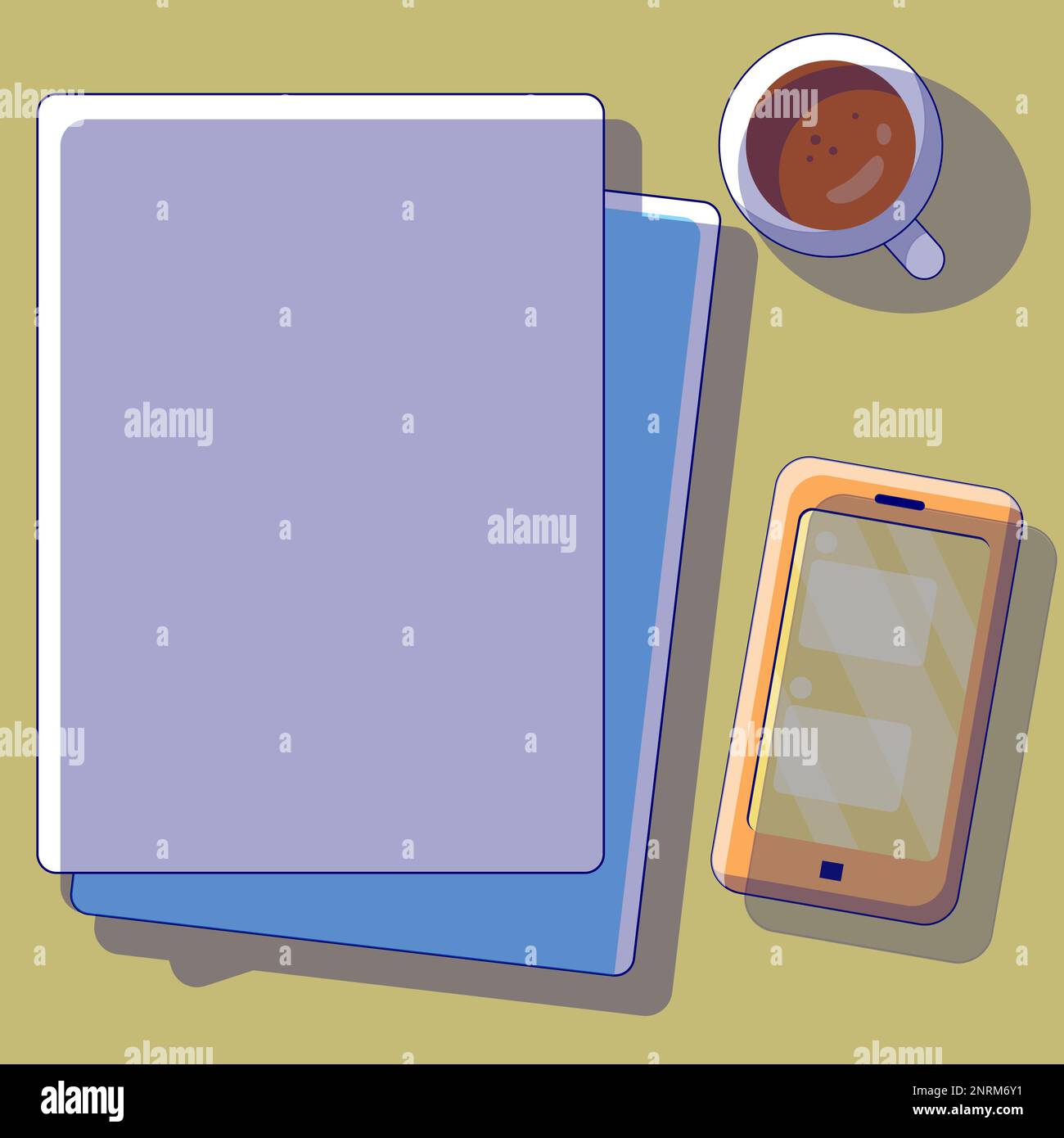 Mobile phone laying on table with messages on the screen. Bright vector ...