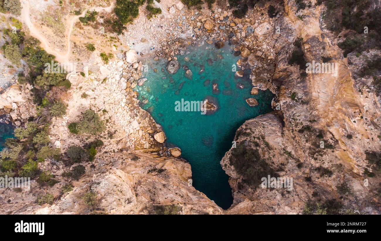 Aerial view of ancient ruins and a beautiful natural bay Stock Photo ...