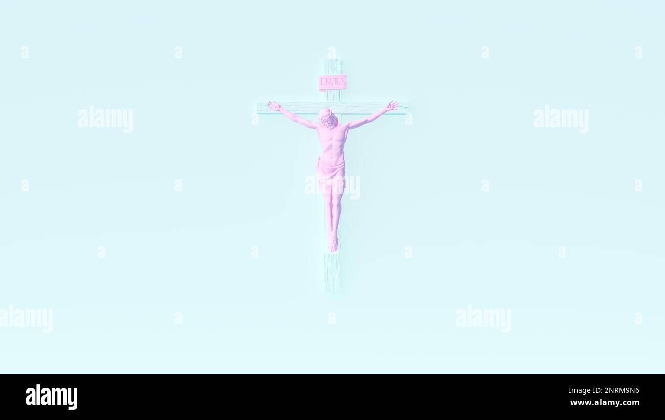 Pink Jesus Christ Crucifix Cross Blue Background Easter Religion Symbol