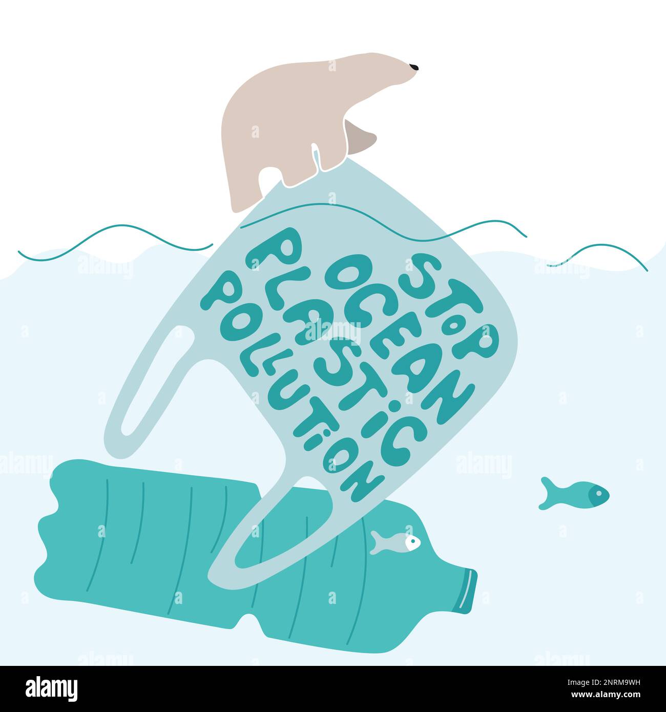 The polar bear climb to trash plastic bag. Vector illustration with ...