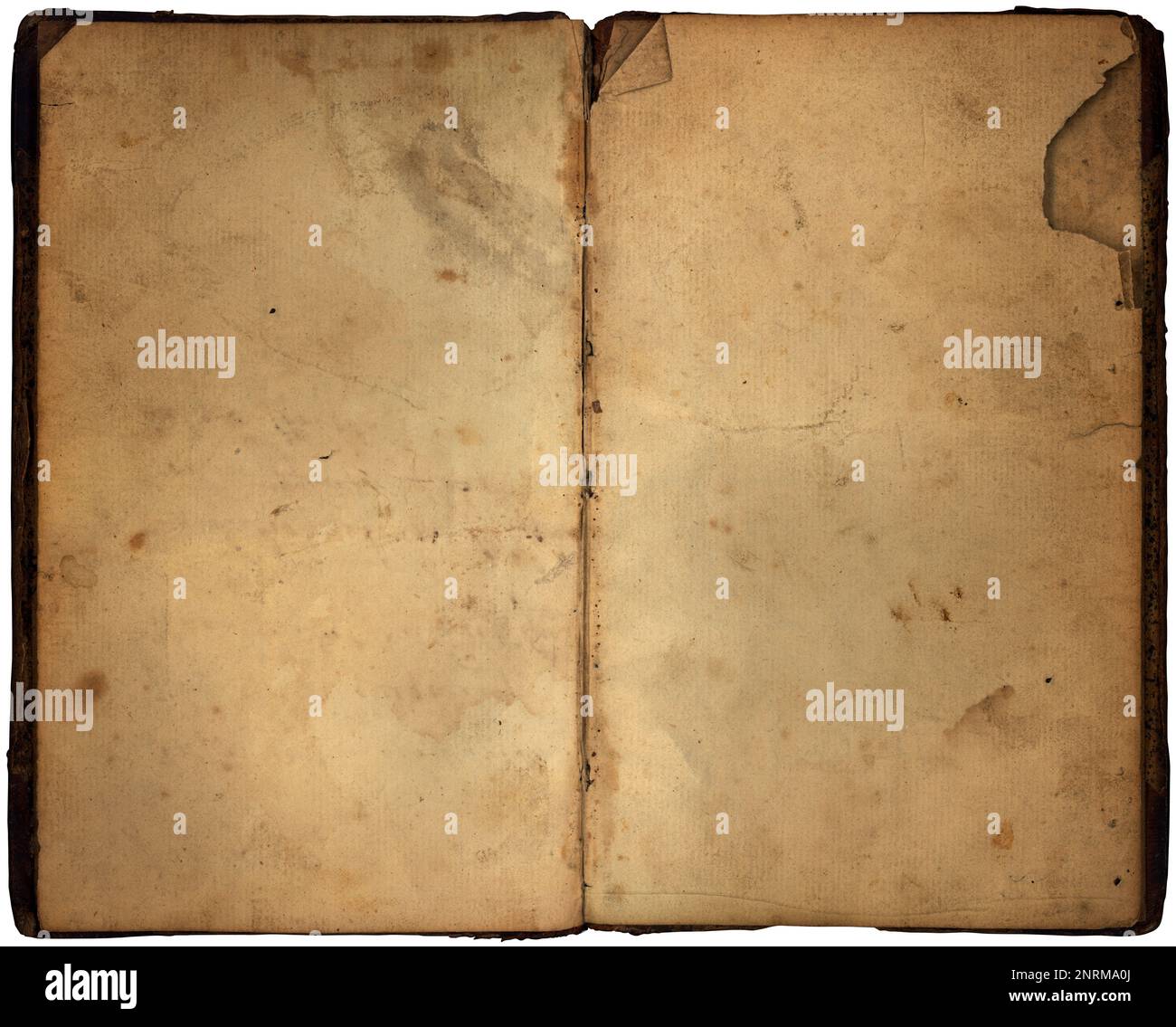 Two facing pages, both empty, of a very rugged looking, worn 19th ...