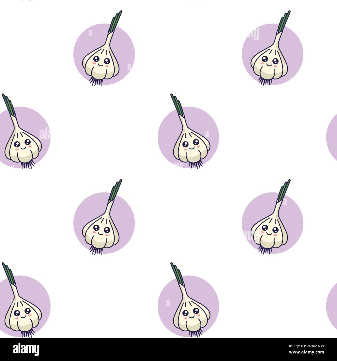 Cute kawaii Garlic seamless pattern in doodle style.. Vector hand drawn ...