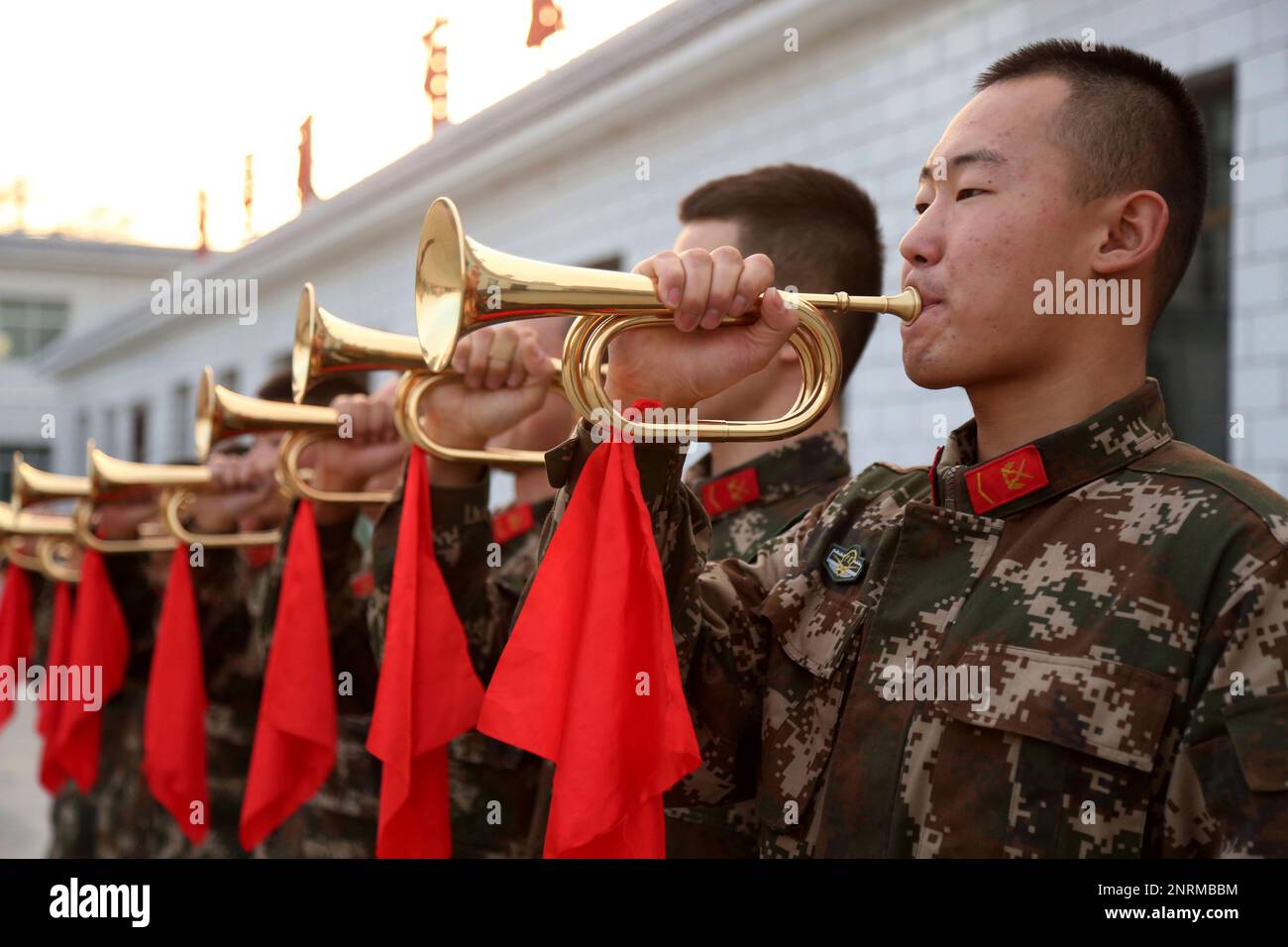 Buglers practice with the bugles at the paramilitary training compound ...