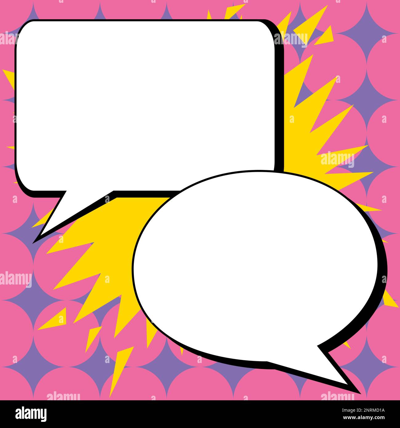 Two big white empty speech bubbles for text. Square and oval dialog ...
