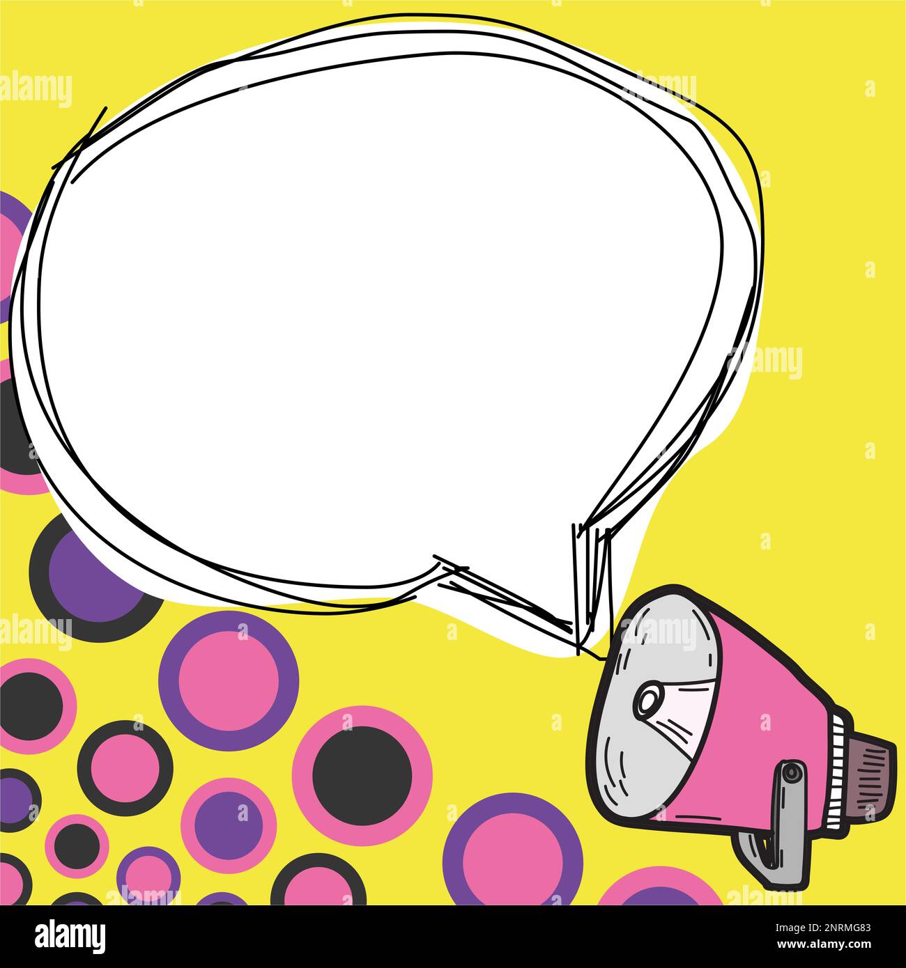 Megaphone presenting important information and brand new agenda. Big white speech bubble for ...