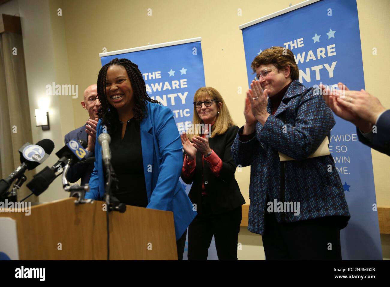 County Council candidate Monica Taylor, front, celebrates with fellow ...