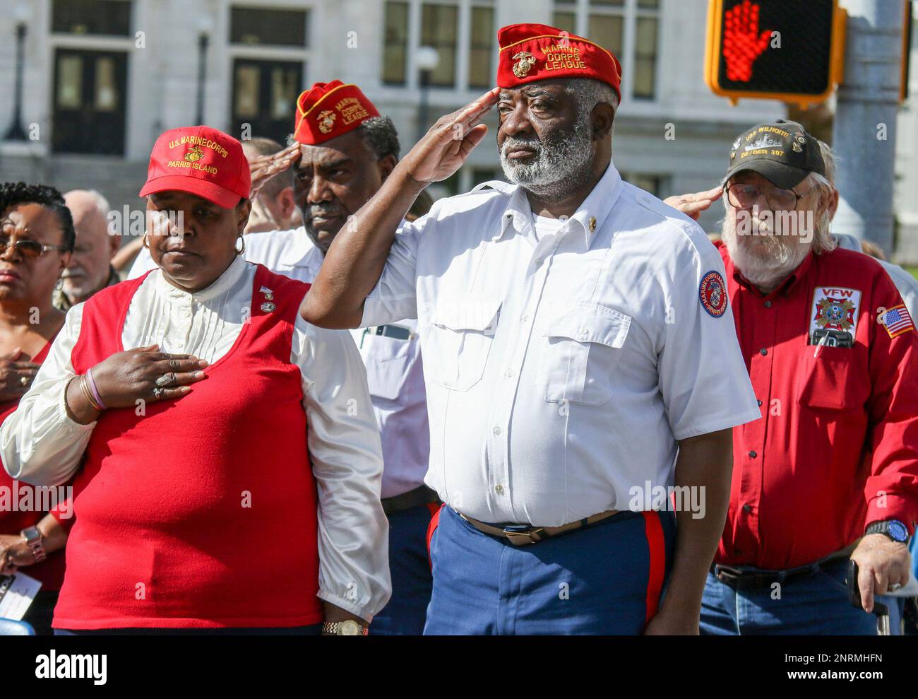 Emma Barfield, left, Virgil Cole, Robert Barfield and Bob Gray salute ...