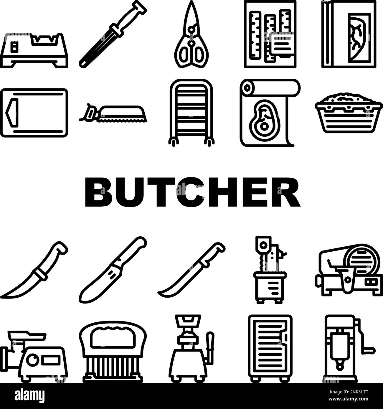 butcher meat food beef butchery icons set vector Stock Vector Image ...