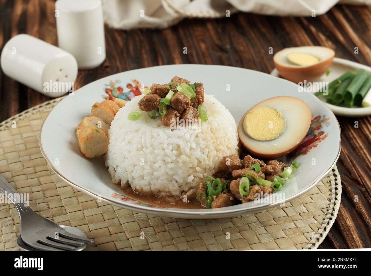 Nasi Bakmoy, Steamed Rice with Soy Sauce Stir Fried Chicken, Half ...