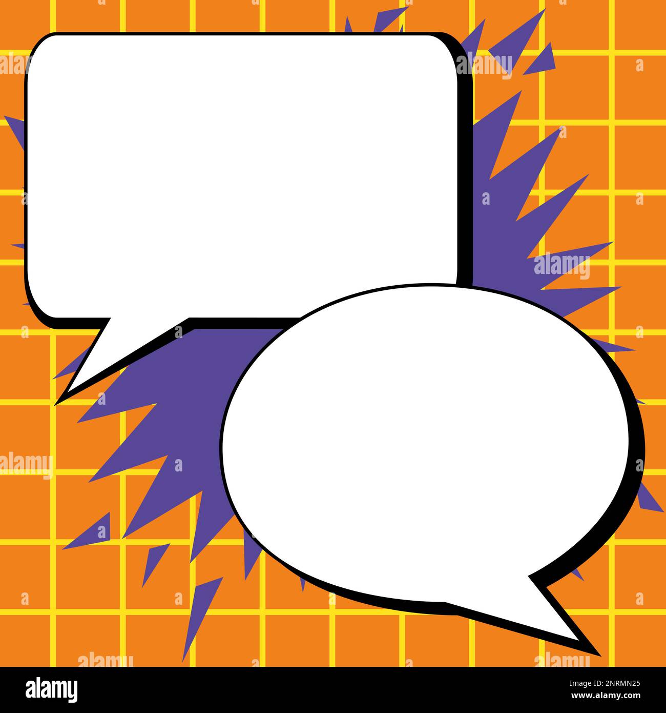 Two big white empty speech bubbles for text. Square and oval dialog ...