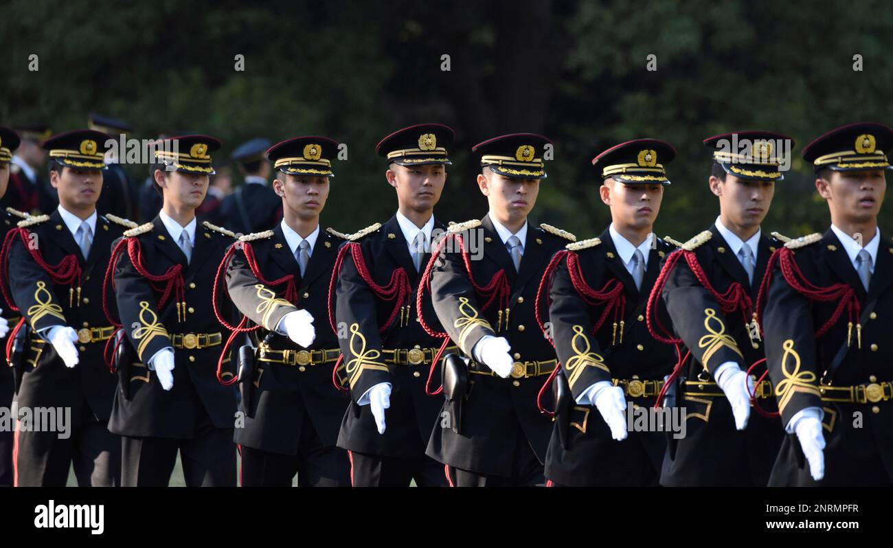 Honor guard prepares for the Shukuga-Onretsu-no-gi parade at the ...